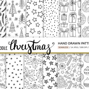 Hand Drawn Christmas Digital Paper. Seamless Doodle Winter Holiday ...