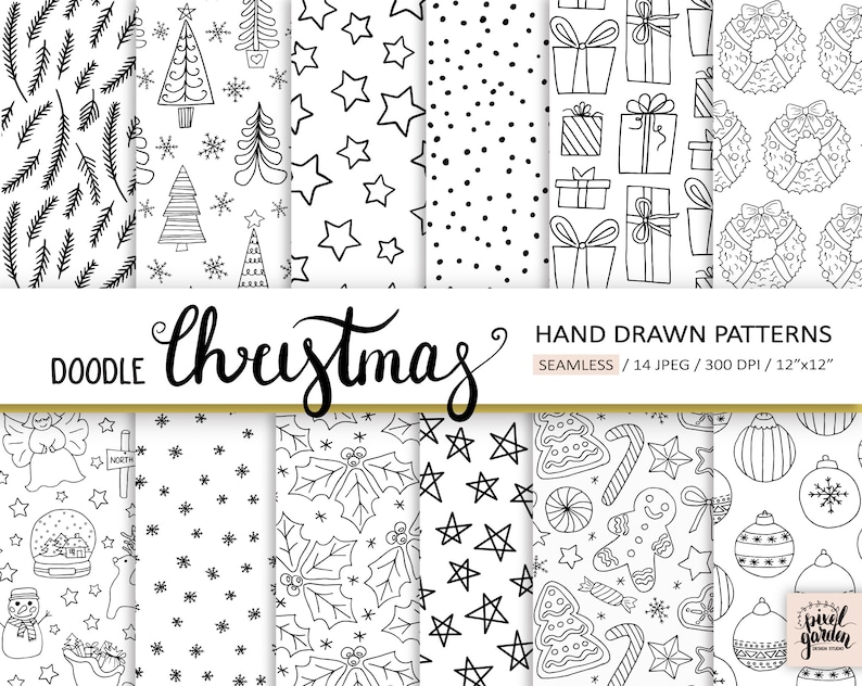 Hand Drawn Christmas Digital Paper. Seamless Doodle Winter Holiday ...