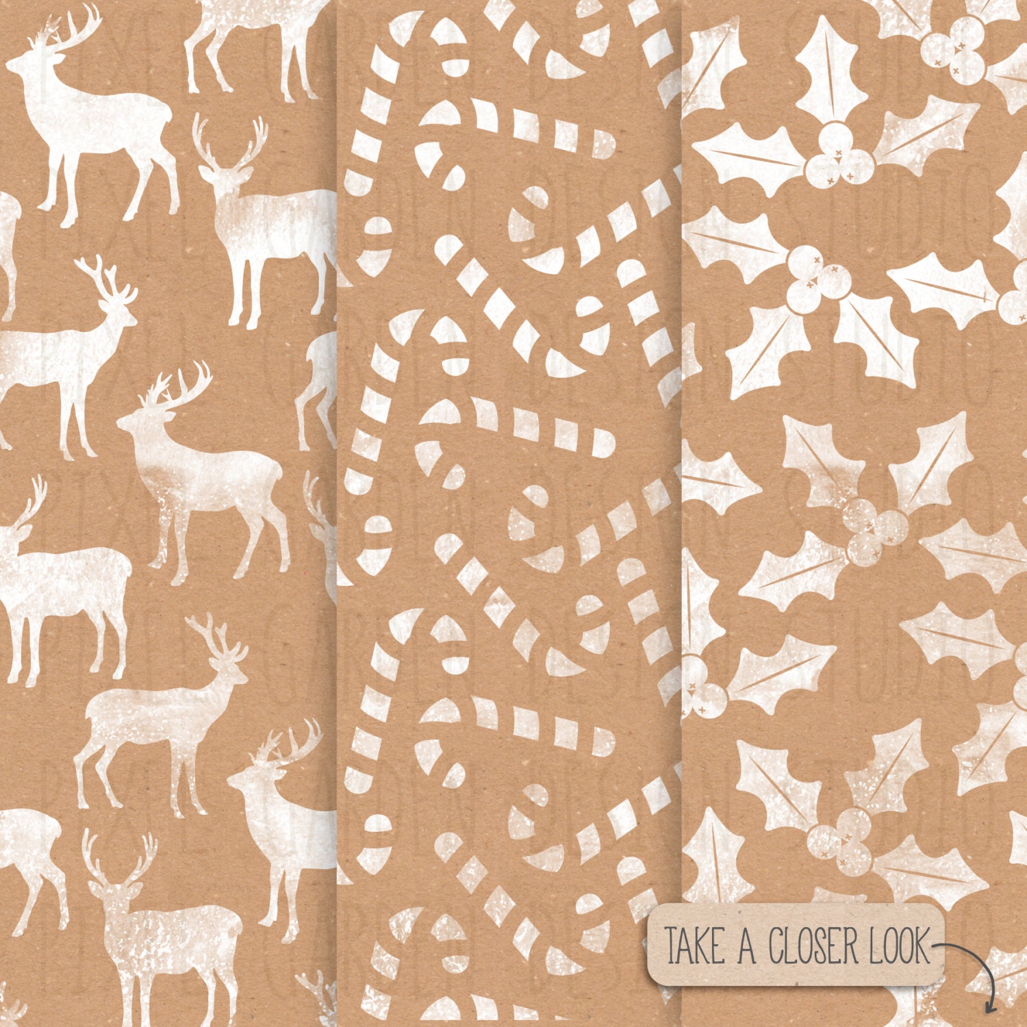 Rustic Christmas Digital Paper. White Kraft Christmas - Etsy