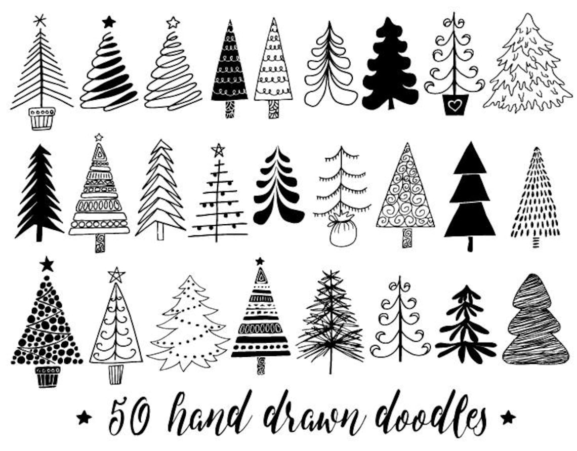 Doodle Christmas Tree Clip Art. Hand Drawn Christmas Tree - Etsy