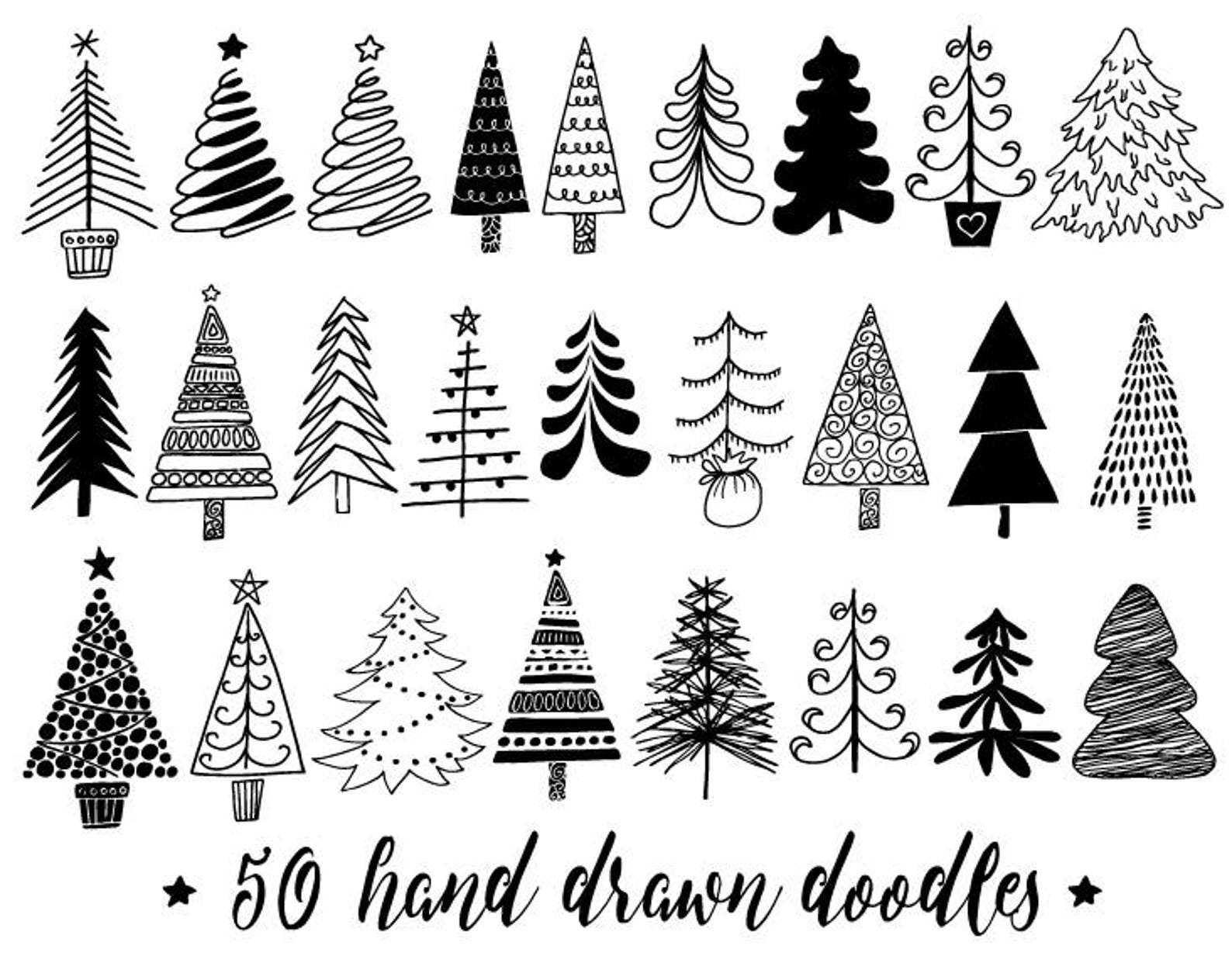 Doodle Christmas Tree Clip Art. Hand Drawn Christmas Tree - Etsy