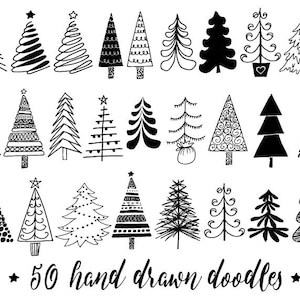 Doodle Christmas Tree Clip Art. Hand Drawn Christmas Tree Illustrations ...