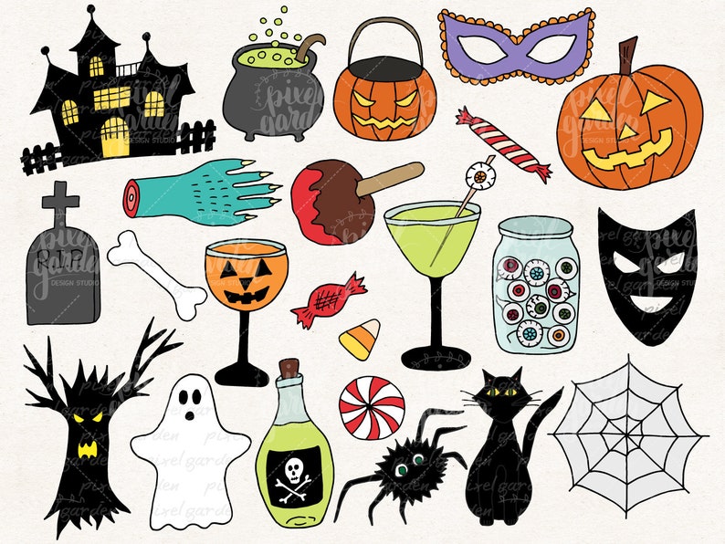 Halloween Clip Art. Hand Drawn Halloween Clipart. Doodle - Etsy