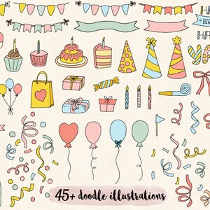 Birthday Clipart. Hand Drawn Birthday Clip Art. Celebration Clipart ...