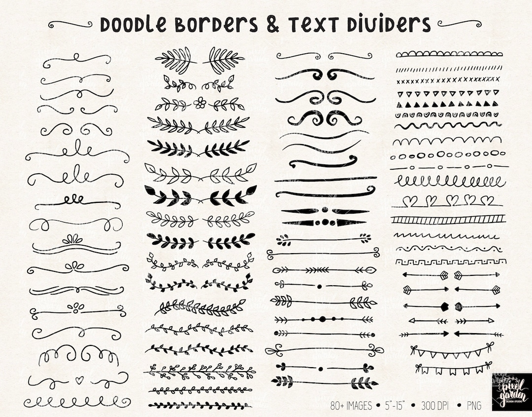Hand Drawn Doodle Borders and Text Dividers Clip Art.. Digital Doodle ...