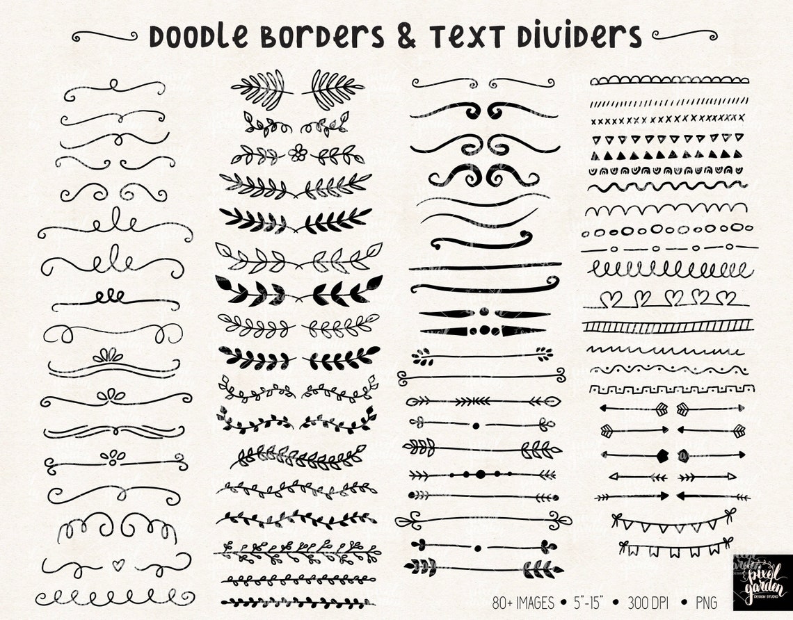 Hand Drawn Doodle Borders and Text Dividers Clip Art.. Digital Doodle ...
