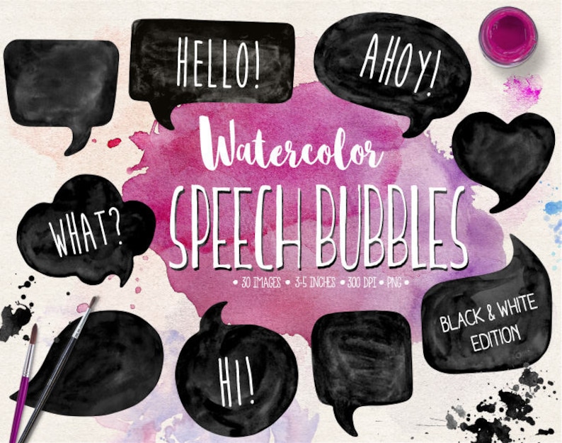 Speech Bubble Clipart. Watercolor Speech Bubble Clip Art. Hand - Etsy