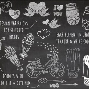 Chalk Valentines Day Clipart. Doodle Love, Wedding Clip Art. White ...