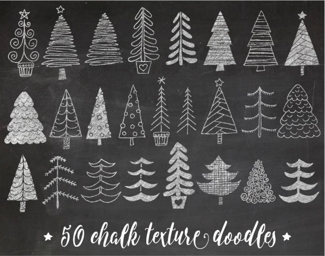 Chalk Christmas Tree Clipart. Hand Drawn Chalkboard Christmas - Etsy