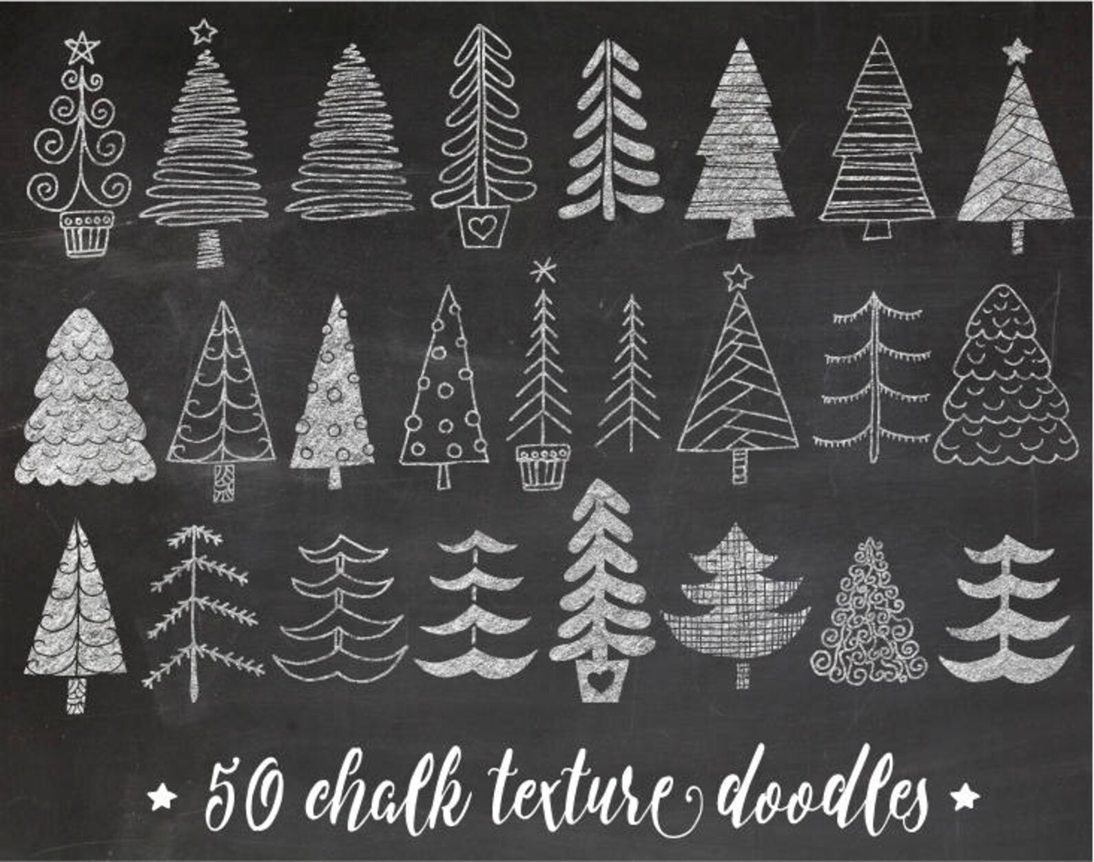 Chalk Christmas Tree Clipart. Hand Drawn Chalkboard Christmas Doodles ...
