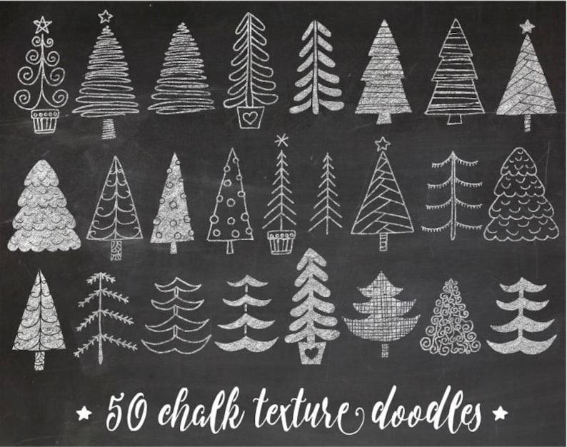 Chalk Christmas Tree Clipart. Hand Drawn Chalkboard Christmas Doodles ...