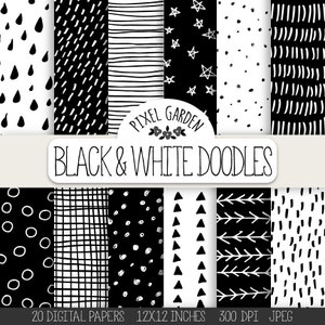 Hand Drawn Doodle Digital Paper. Black & White Geometric Doodle ...