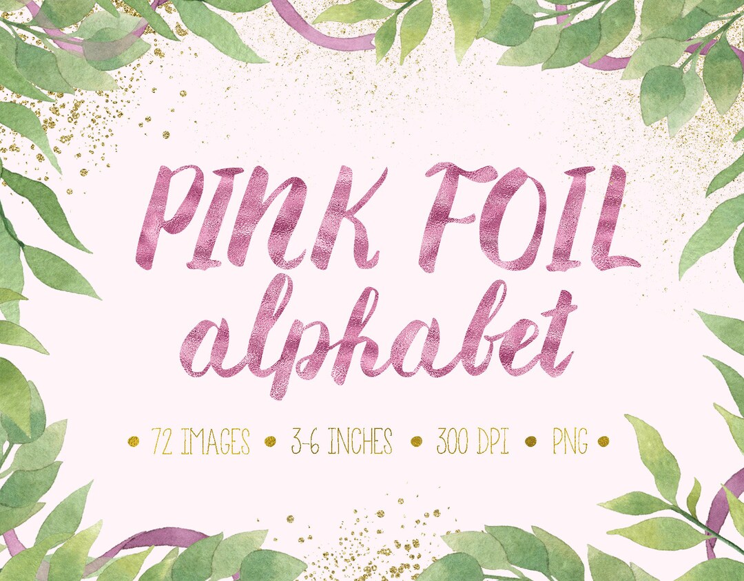 Pink Foil Alphabet Clipart, Sparkly Letters, Metallic Numbers, Symbol ...