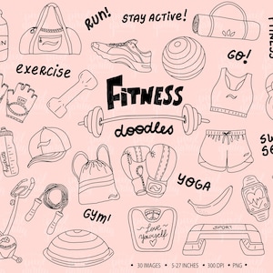 Hand Drawn Fitness Clip Art. Doodle Gym Equipment, Sports Illustrations ...