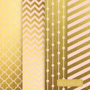 Gold Foil & Pink Digital Paper. Metallic Golden, Peach Scrapbook Paper ...