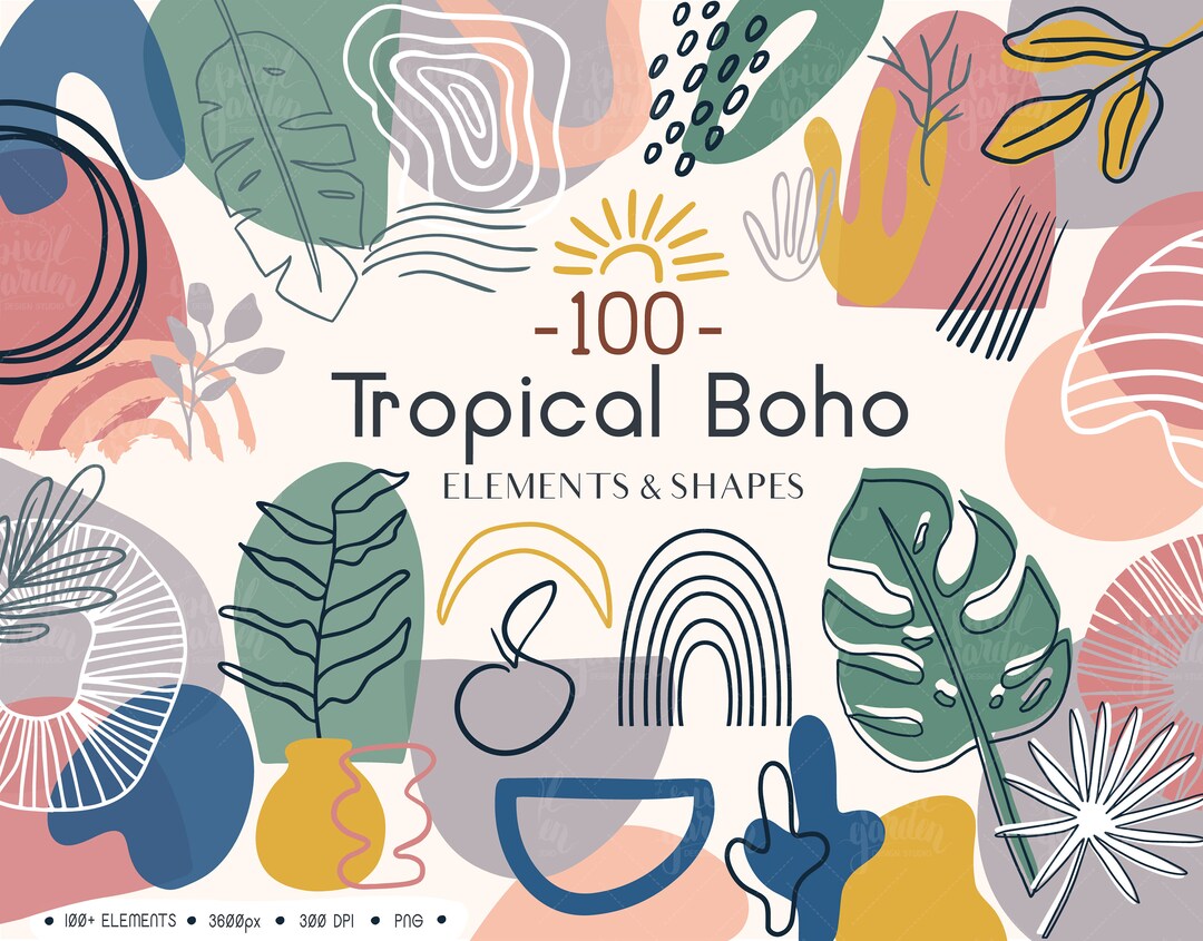 Abstract Boho Clip Art. Abstract Collage Element Clipart. Neutral ...