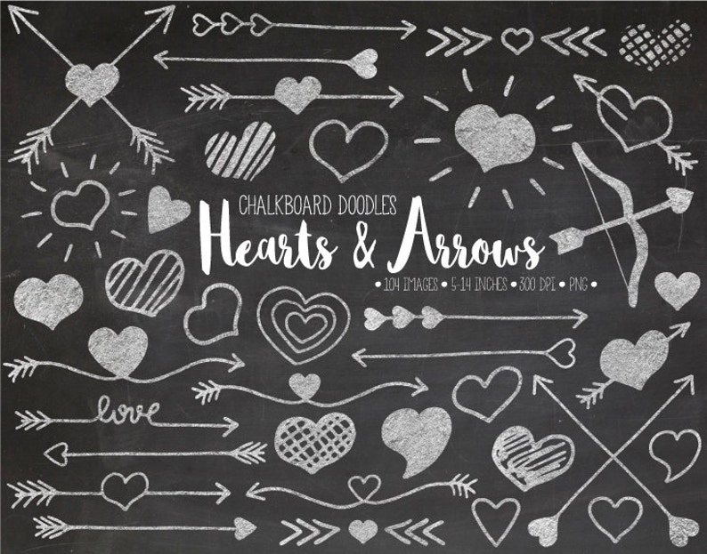 Chalk Hearts & Arrows Clip Art. Hand Drawn Doodle Arrows - Etsy