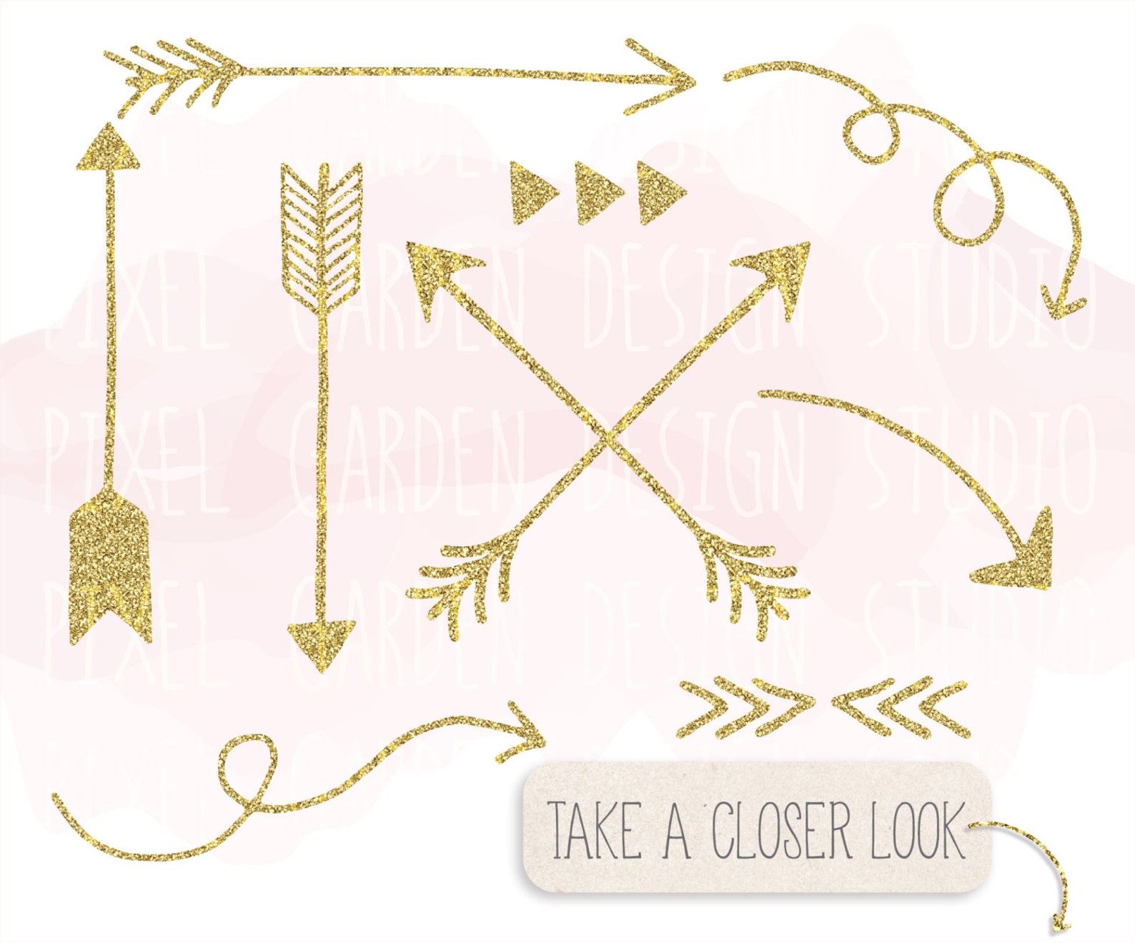 Gold Glitter Arrows Clip Art. Hand Drawn Arrows Clipart. - Etsy