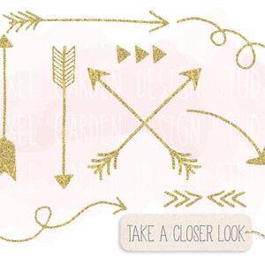 Gold Glitter Arrows Clip Art. Hand Drawn Arrows Clipart. Glitter Doodle ...