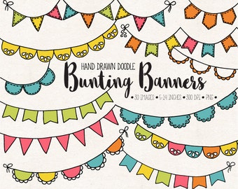 Doodle Bunting Banner Clipart. Hand Drawn Birthday Bunting. | Etsy