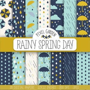 Rain Digital Paper. Raindrop, Umbrella, Could Patterns. Umbrellas ...