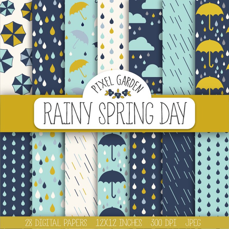 Rain Digital Paper. Raindrop Umbrella Could Patterns. - Etsy