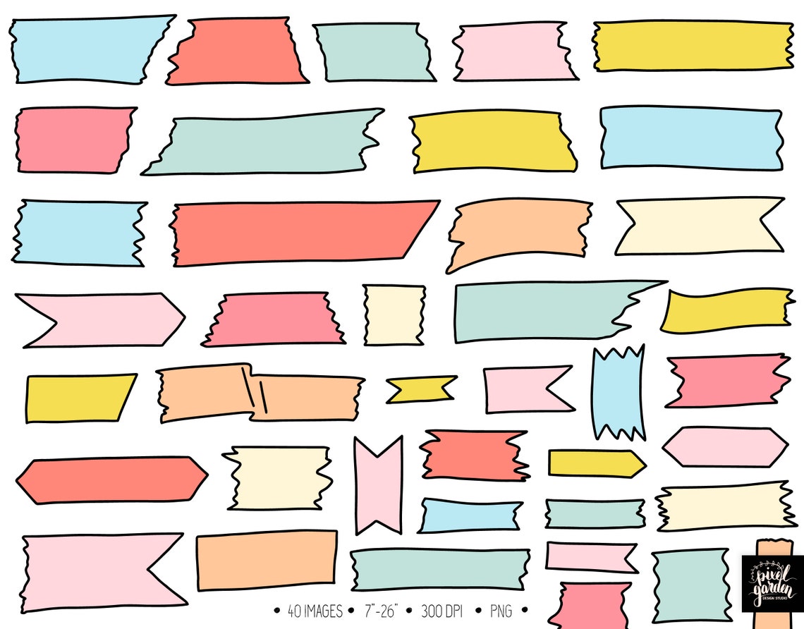 Washi Tape Clipart. Hand Drawn Washi Clip Art. Doodle School, Office ...