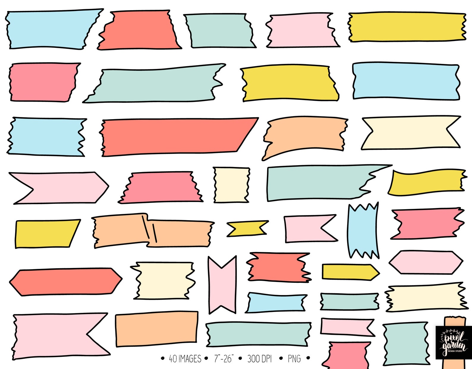 Washi Tape Clipart. Hand Drawn Washi Clip Art. Doodle School - Etsy