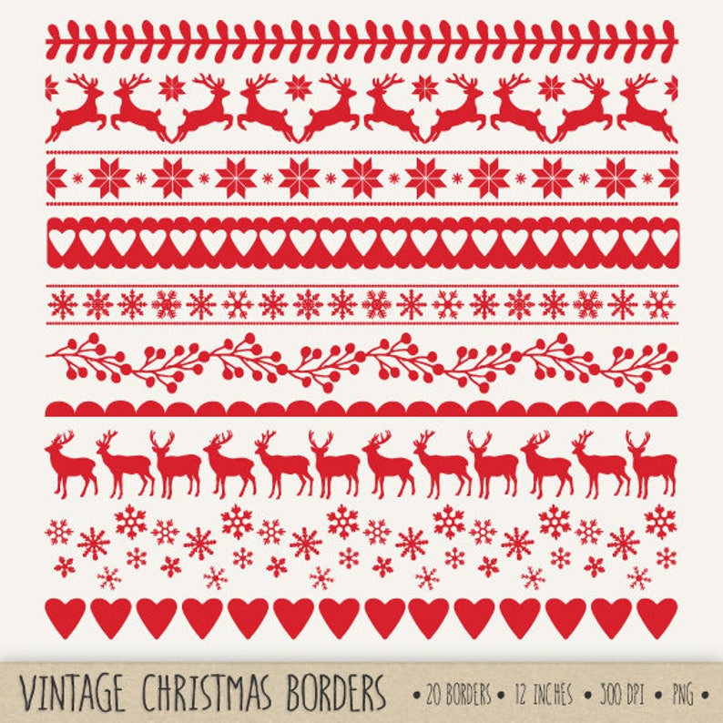 Christmas Borders Clip Art. Red, Blue Digital Ribbon Clipart. Nordic ...