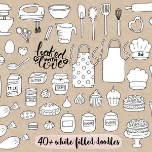 Baking Clipart. Hand Drawn Cake, Cookie, Meringue Clip Art. Bakery ...