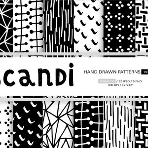 Nordic Digital Paper. Black, White Hand Drawn Geometric Background ...