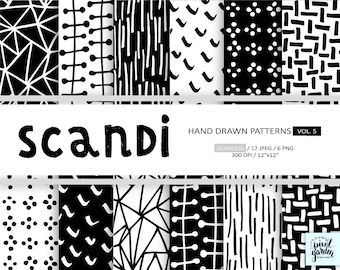 Nordic Digital Paper. Black White Scandinavian Patterns. Hand | Etsy
