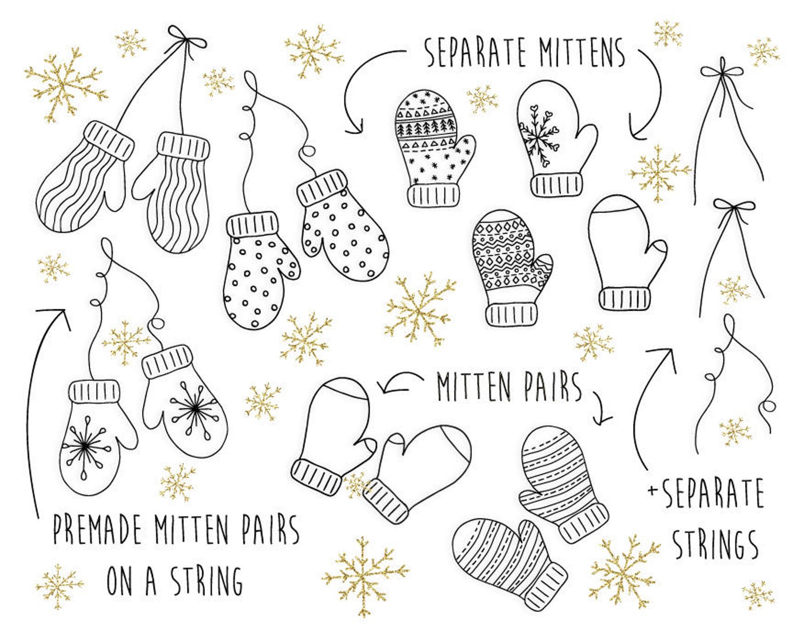 Christmas Clip Art. Hand Drawn Mittens Clipart. Scandinavian - Etsy
