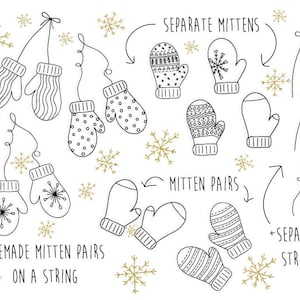 Christmas Clip Art. Hand Drawn Mittens Clipart. Scandinavian, Nordic ...