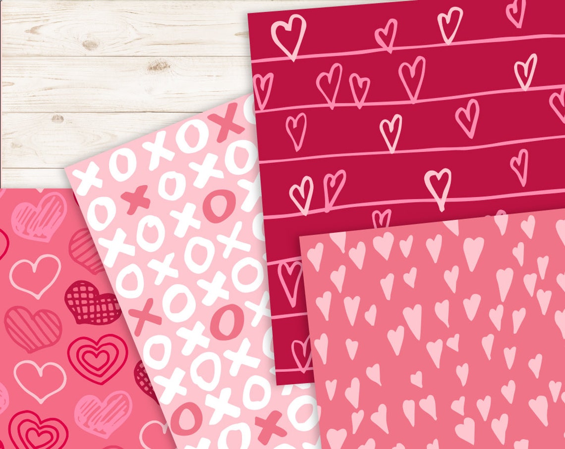 Valentines Day Digital Paper. Minimalist Love, Hearts Background. Hand ...