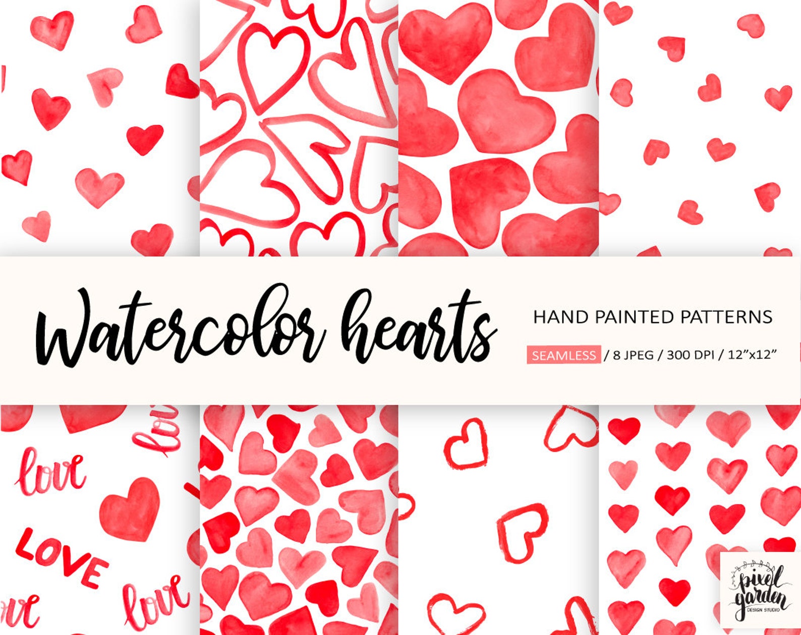 Watercolor Hearts Digital Paper. Valentines Day Digital - Etsy