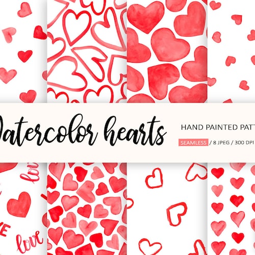 Watercolor Hearts Digital Paper. Valentines Day Digital - Etsy