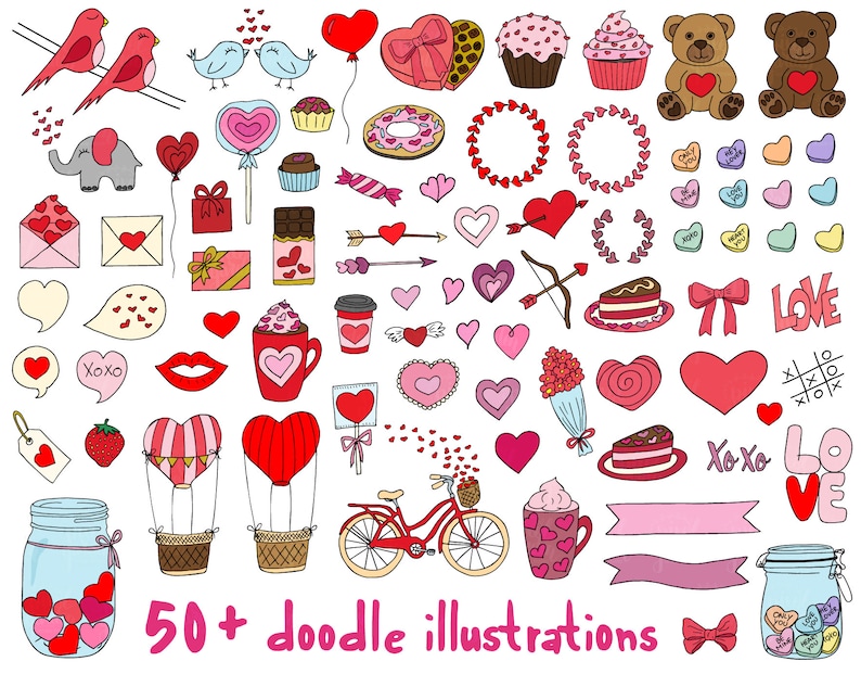 Hand Drawn Valentine's Day Clip Art. Doodle Love Wedding - Etsy