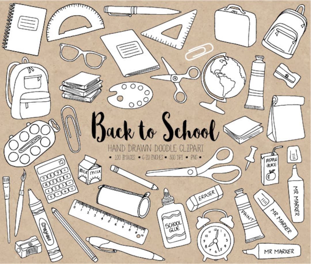 Back to School Clipart. Hand Drawn Digital School, Teacher, Student ...
