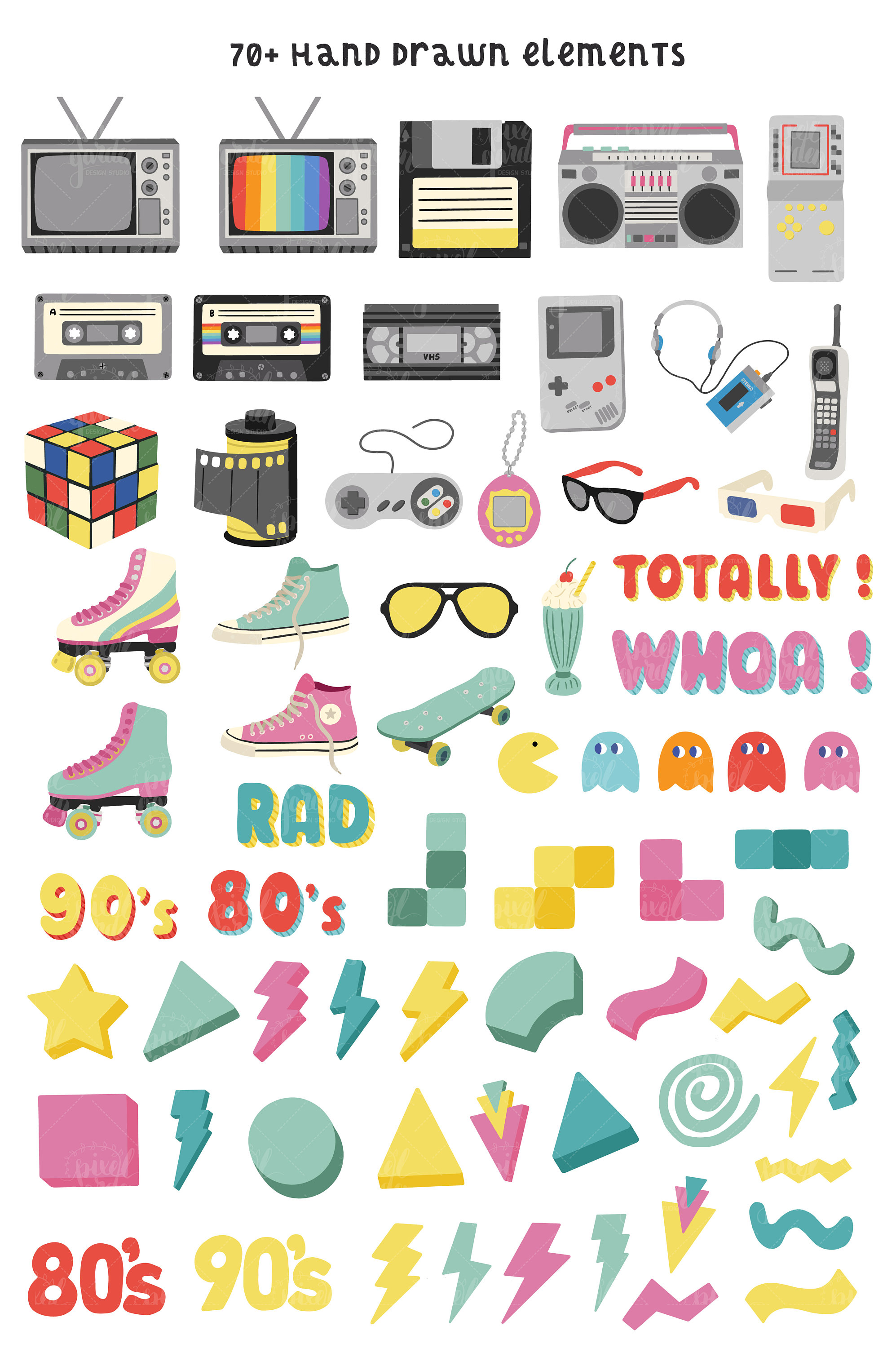80s Clipart. Hand Drawn Eighties, Nineties Nostalgia Clip Art. 80s, 90s ...