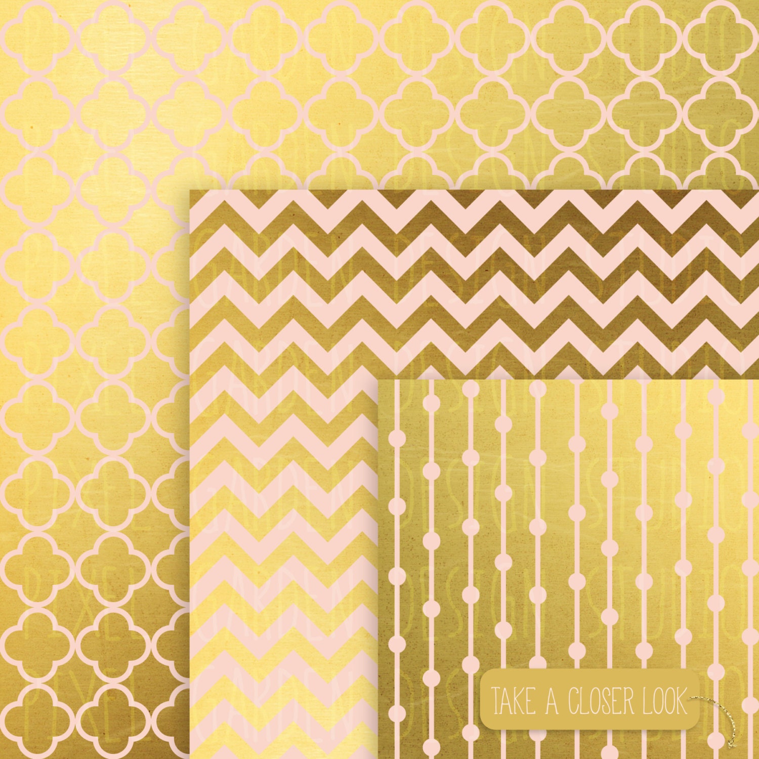 Gold Foil & Pink Digital Paper. Metallic Golden Peach | Etsy