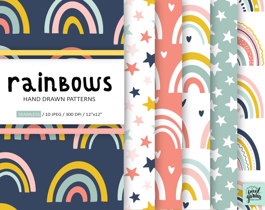 Rainbows Digital Paper. Hand Drawn Nursery Art. Boho Rainbow ...