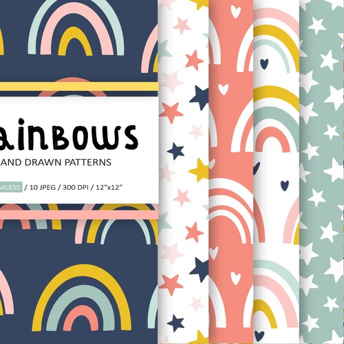 Rainbows Digital Paper. Hand Drawn Nursery Art. Boho Rainbow - Etsy