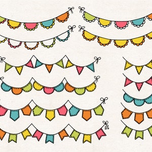 Bunting Banner Clip Art. Hand Drawn Birthday Bunting Banner. Doodle ...