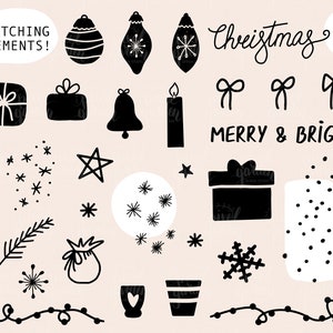 Black & White Christmas Tree Clipart. Hand Drawn Minimalist ...