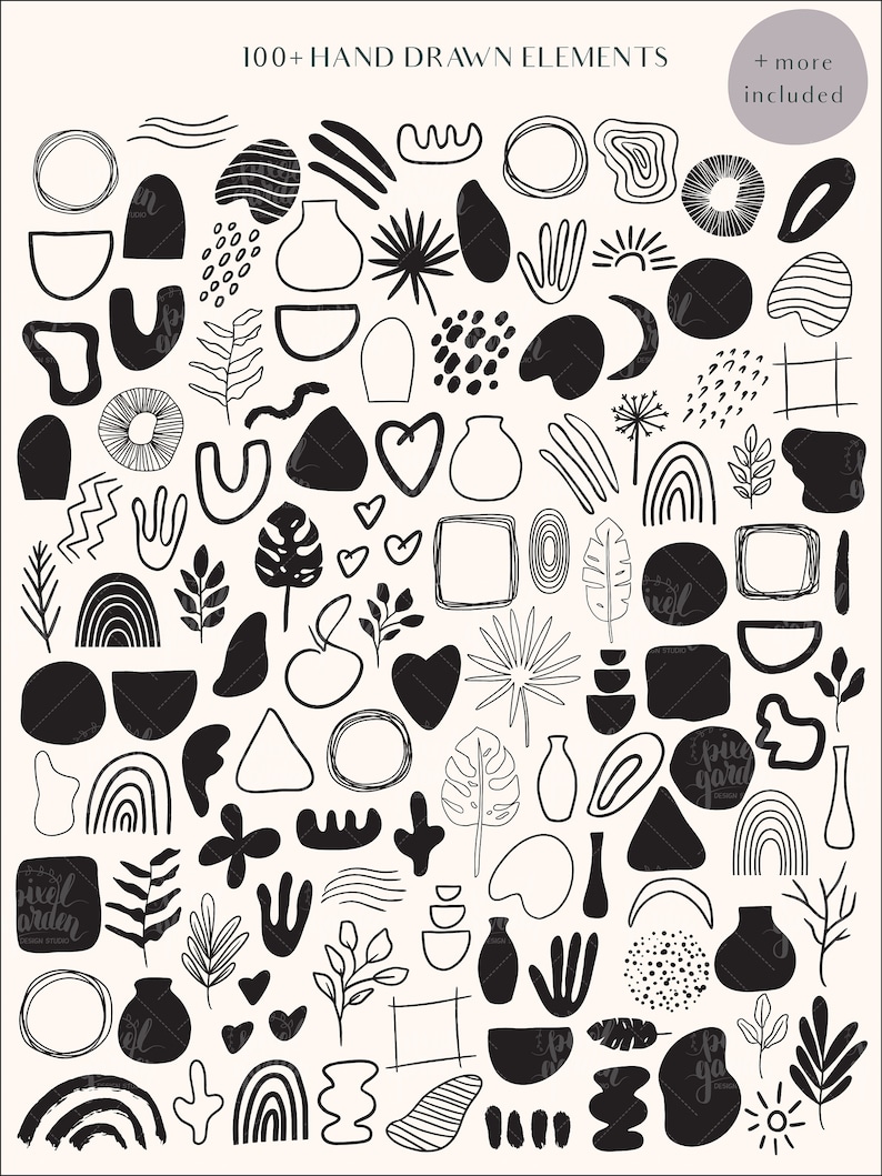 Abstract Boho Clip Art. Abstract Collage Element Clipart. - Etsy