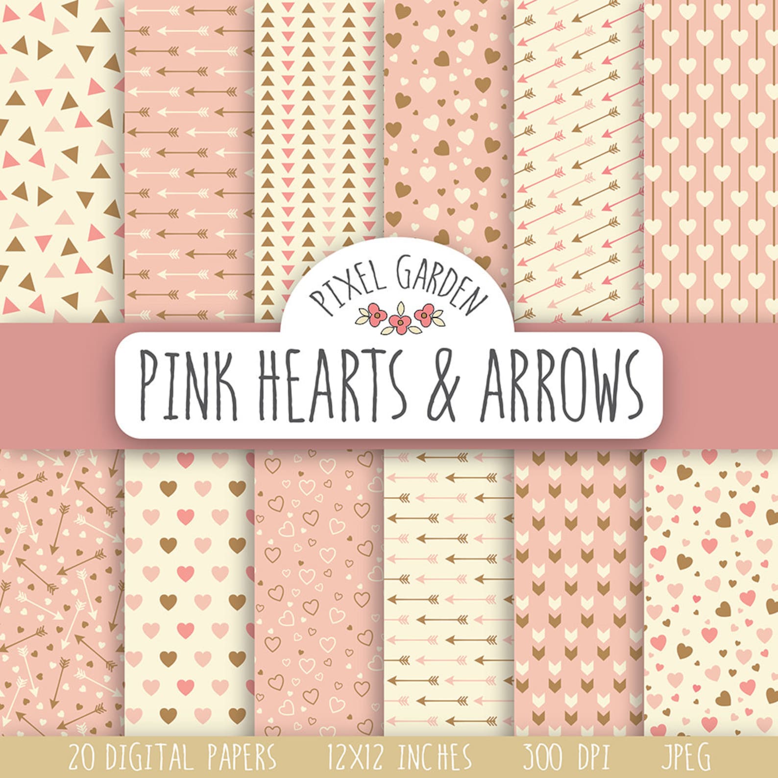 Pink Hearts Digital Paper Pack. Heart Scrapbooking Paper. Pink | Etsy