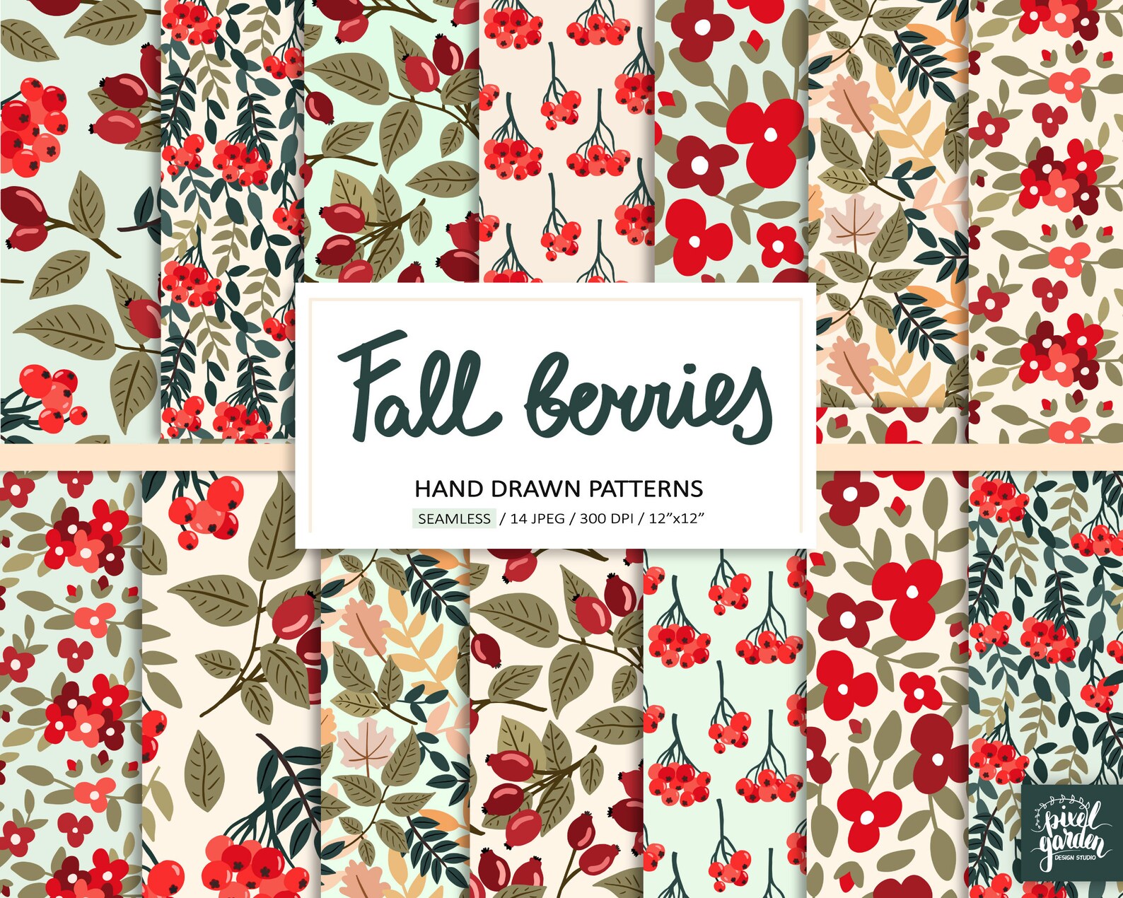 Fall Berries Digital Paper. Hand Drawn Seamless Berry Pattern. - Etsy