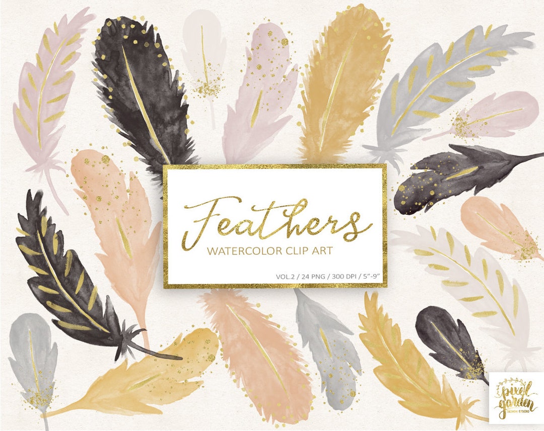 Watercolor Feather Clipart. Gold Pastel Watercolour Feathers. Tribal ...