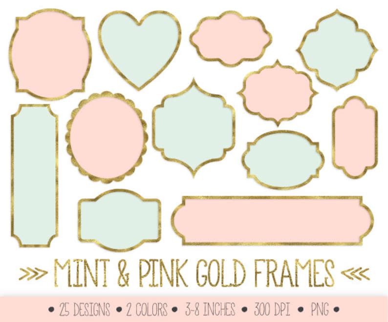 Gold Frames Clipart. Mint and Gold Glitter Foil Labels Clip | Etsy